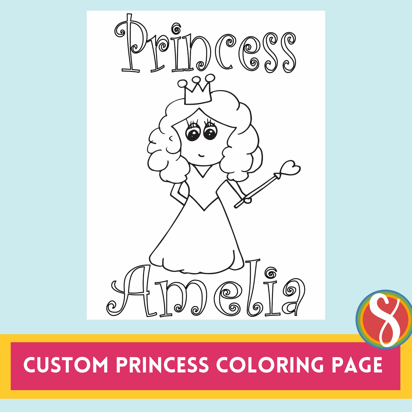Digital Custom Princess Name Coloring Page, Personalized, Colorable ...