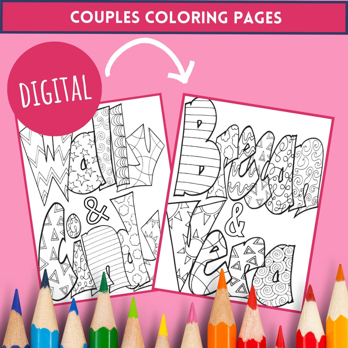 Couples Name Coloring Page- Two Names Connected With an & - One Day ...
