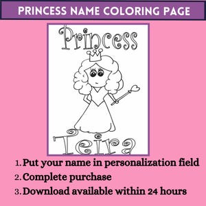 Digital * Custom Princess Name Coloring Page, Personalized, Colorable ...
