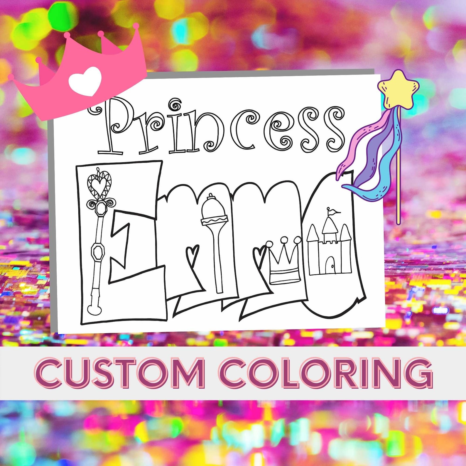 Princess Name Coloring Page Custom Colorable Digital Sheet | Etsy