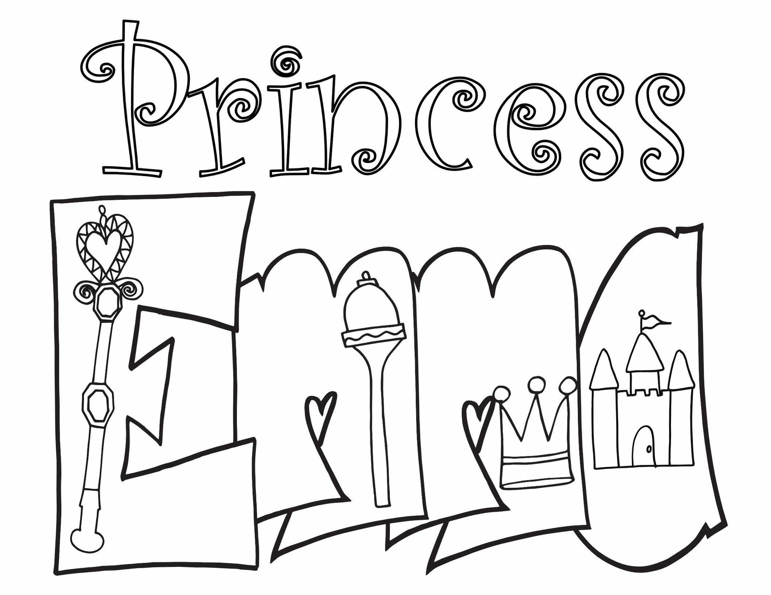 Princess Name Coloring Page Custom Colorable Digital Sheet for Royal ...