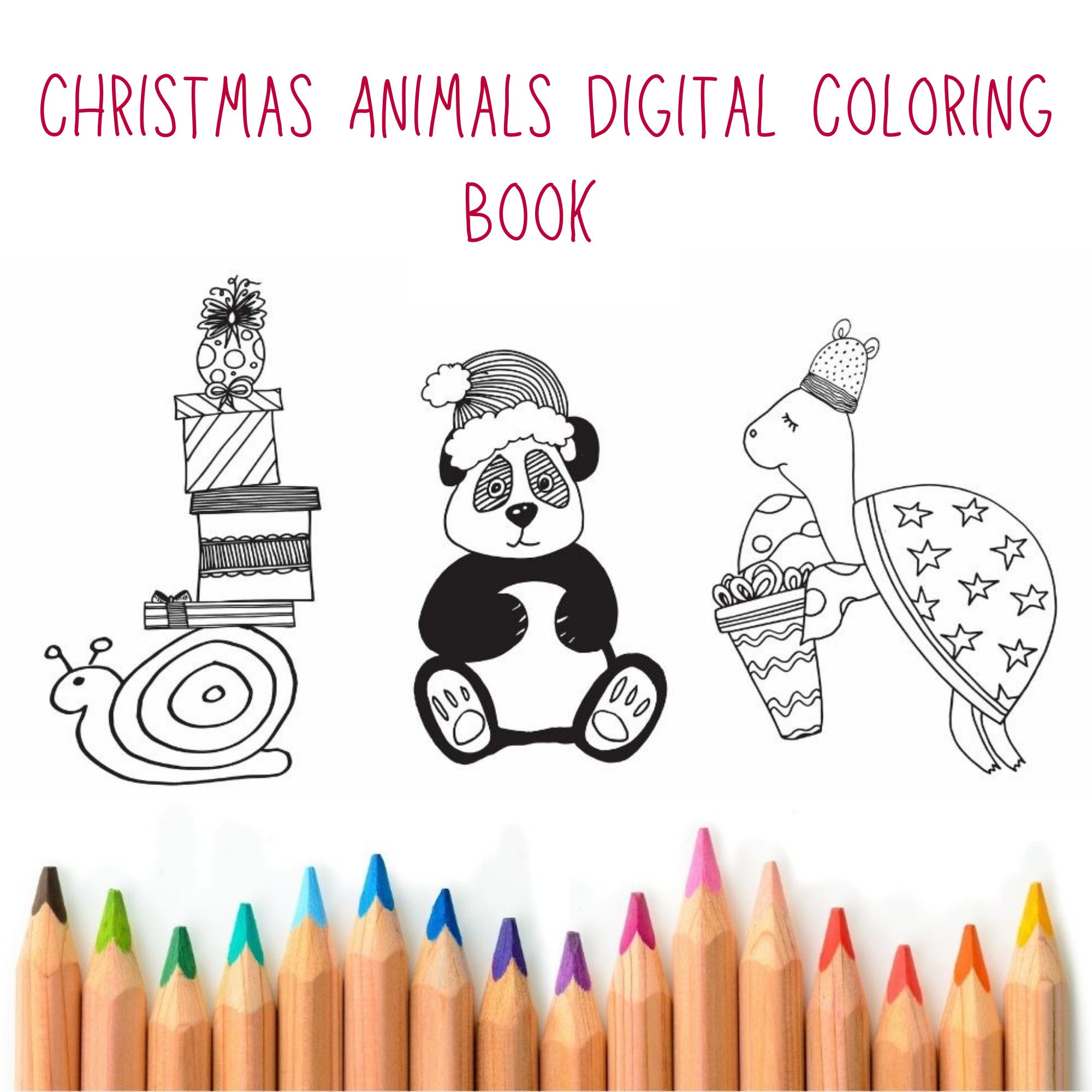 Animal Christmas Coloring Book A Digital Printable Book 21 Pages to ...