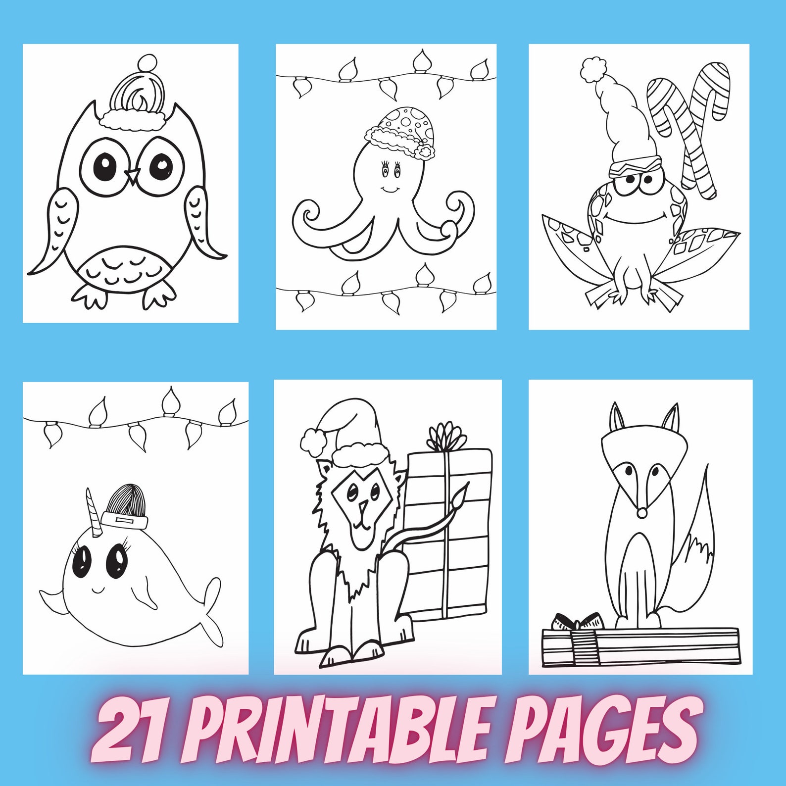 Animal Christmas Coloring Book A Digital Printable Book 21 - Etsy