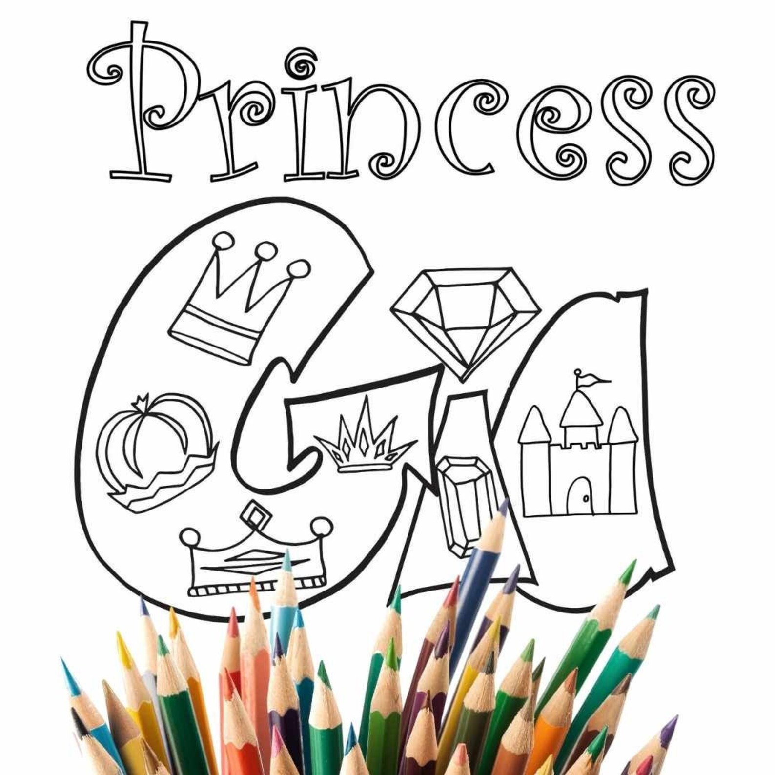 Princess Name Coloring Page Custom Colorable Digital Sheet for Royal ...