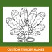 Digital Custom Turkey Name Coloring Page, Personalized, Colorable Sheet ...