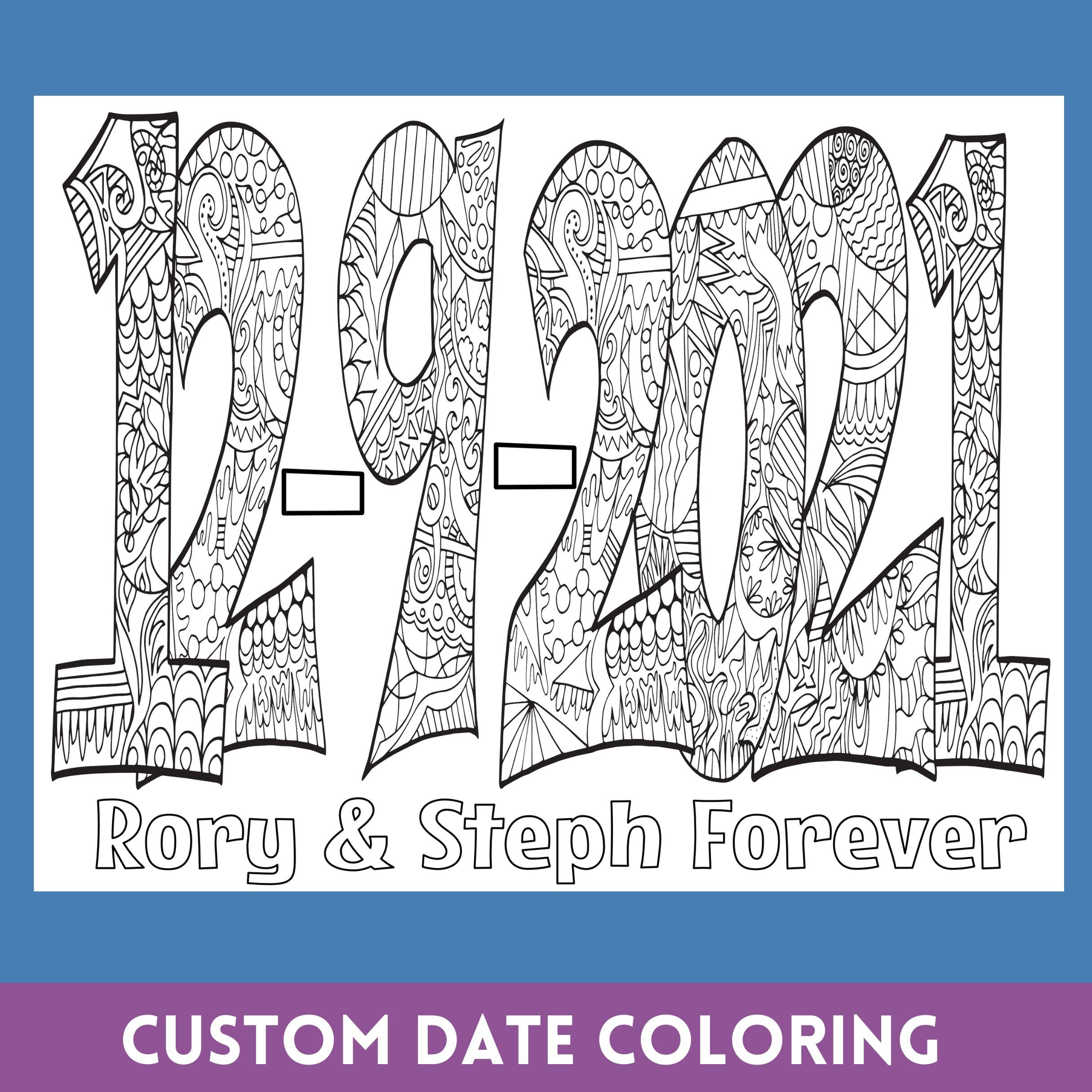 1 Custom Date Coloring Page One Day Delivery, Date, Birthday ...