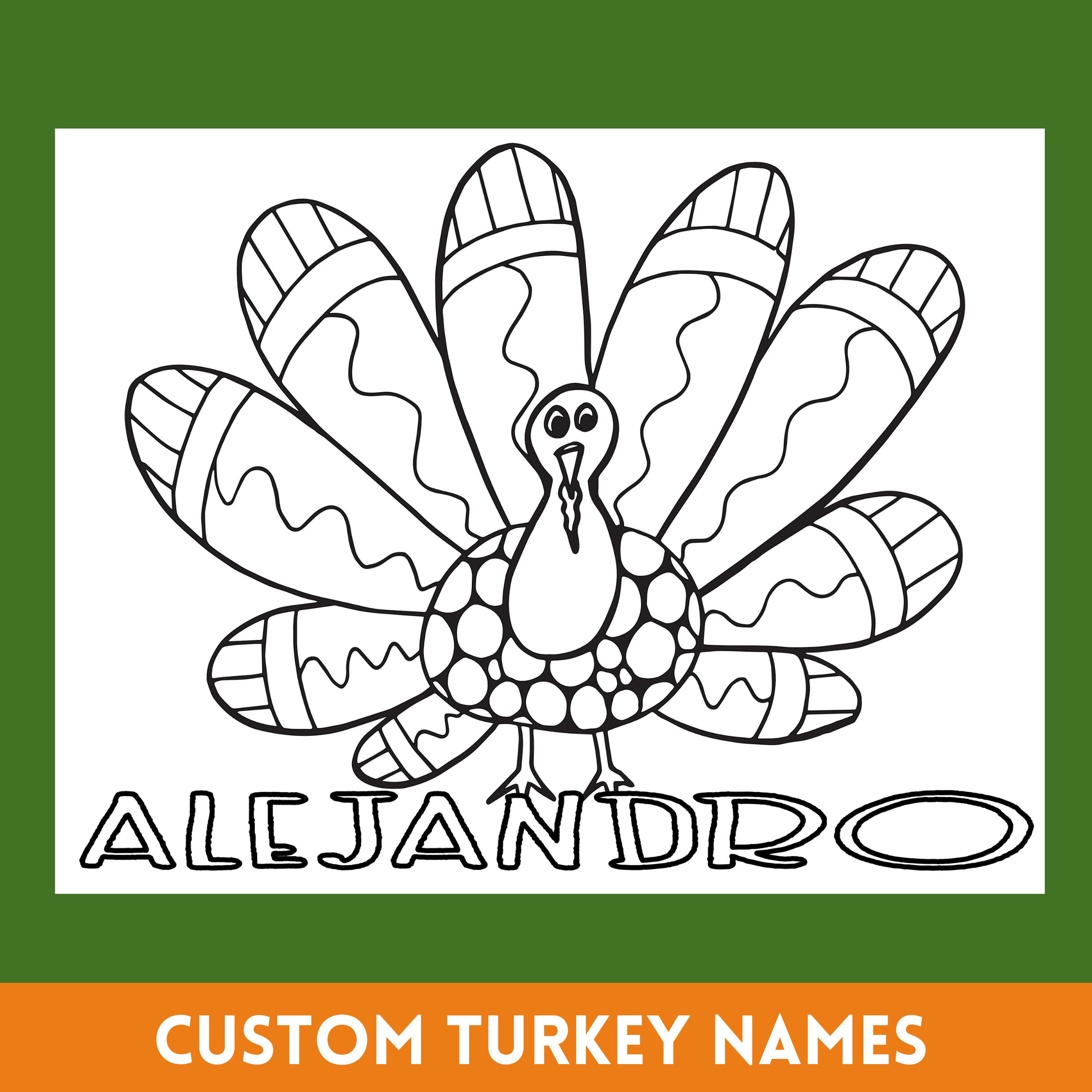 Digital * Custom Turkey Name Coloring Page, Personalized, Colorable ...