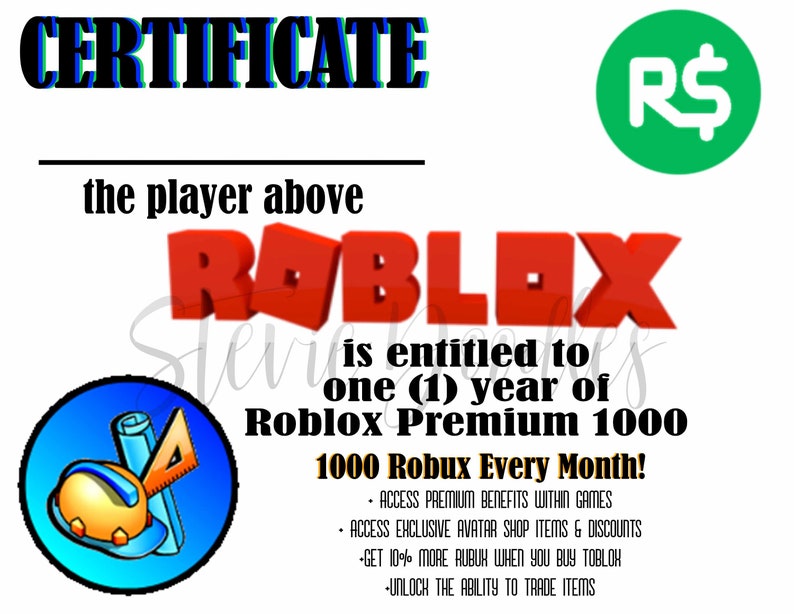 Certificate Only, ROBUX NOT INCLUDED Roblox Premium Gift Certificate ...