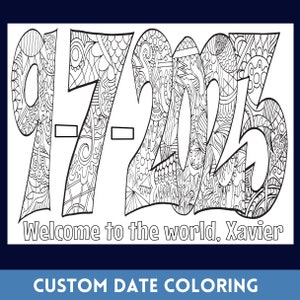 1 Custom Date Coloring Page One Day Delivery, Date, Birthday ...