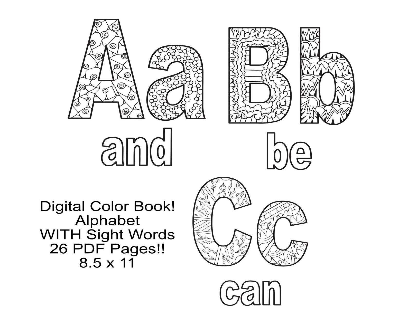 LETTERS Coloring Pages, 26 Coloring Pages, 8.5x11, Uppercase Letter ...