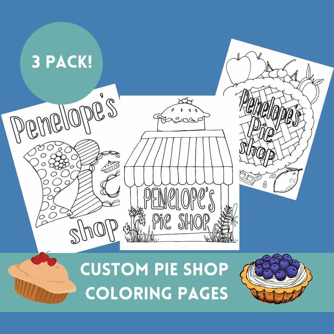 3 Pack Custom Pie Shop Coloring Page Printables - PDF - Kids Coloring ...