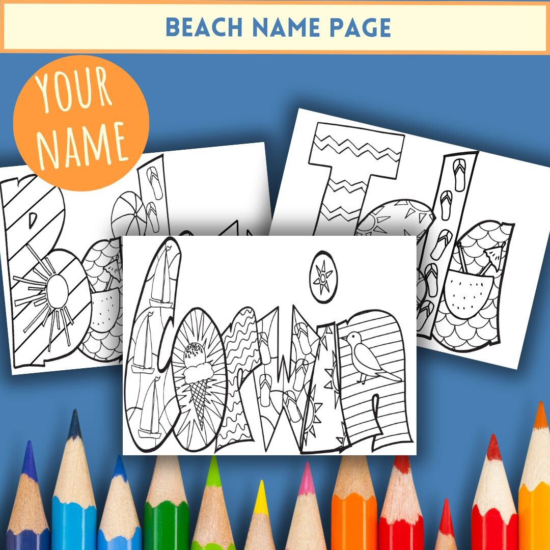 1 Name Coloring Page- BEACH Style -one Day Delivery - Pdf -bulk Options ...