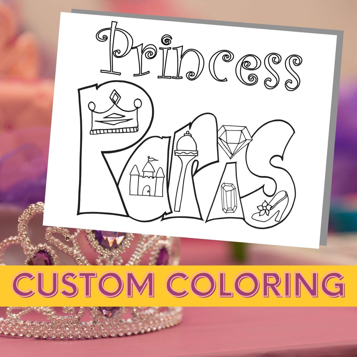 Princess Name Coloring Page Custom Colorable Digital Sheet | Etsy