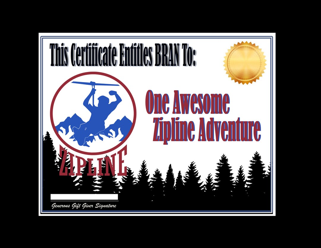 Zipline, Experience Gift, Personalized, Printable Certificate to Wrap ...