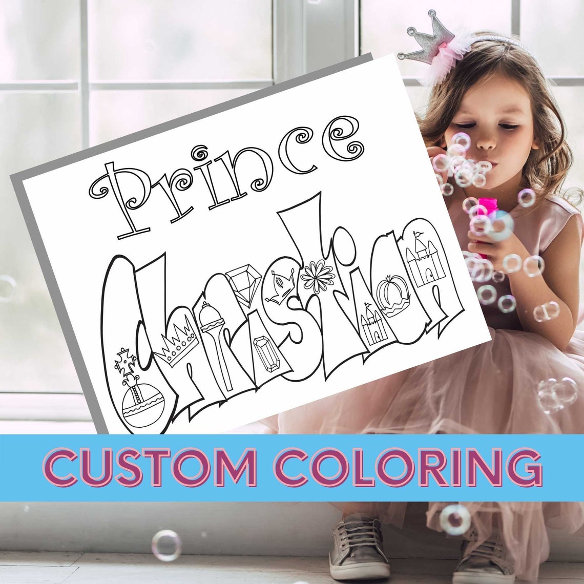Princess Name Coloring Page Custom Colorable Digital Sheet | Etsy