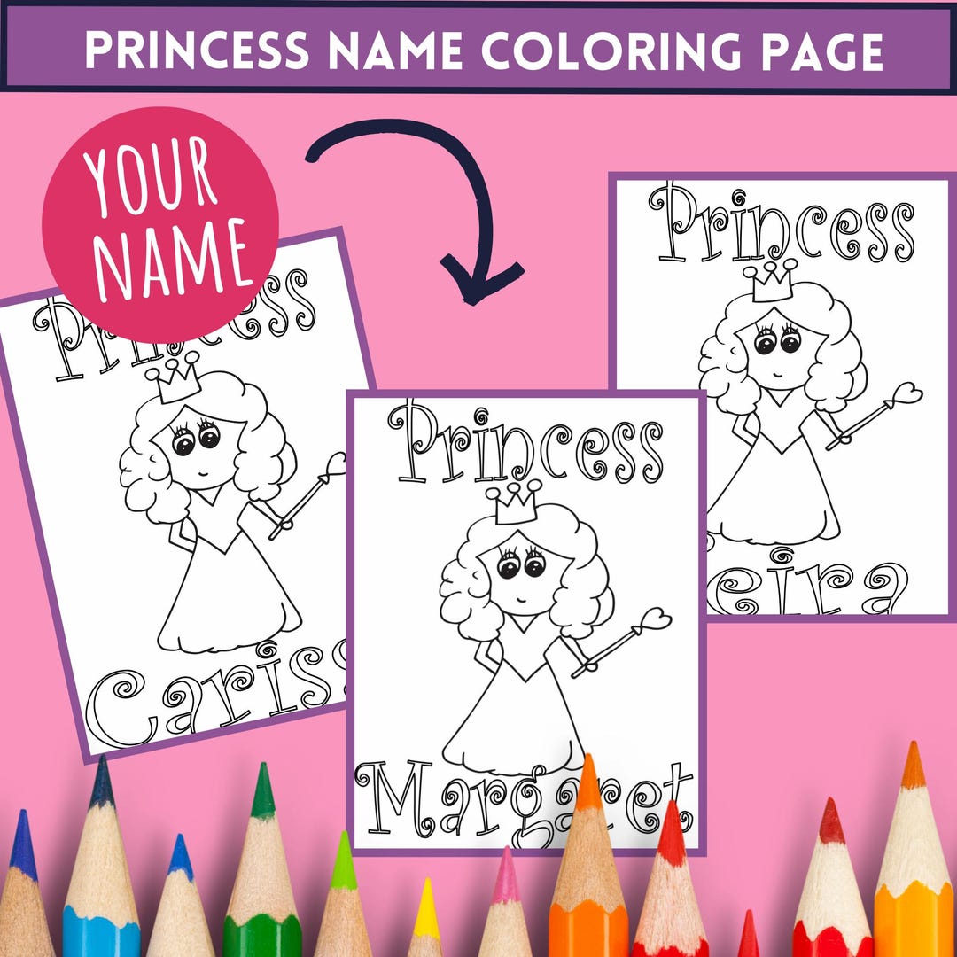 Digital * Custom Princess Name Coloring Page, Personalized, Colorable ...
