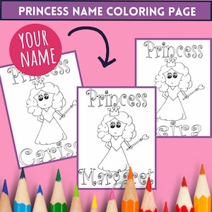 Digital * Custom Princess Name Coloring Page, Personalized, Colorable ...