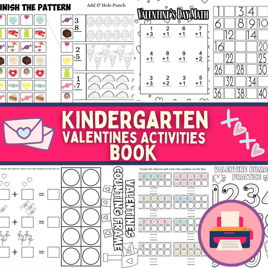 Valentines Themed Kindergarten Activities Worksheet, 20 Different ...