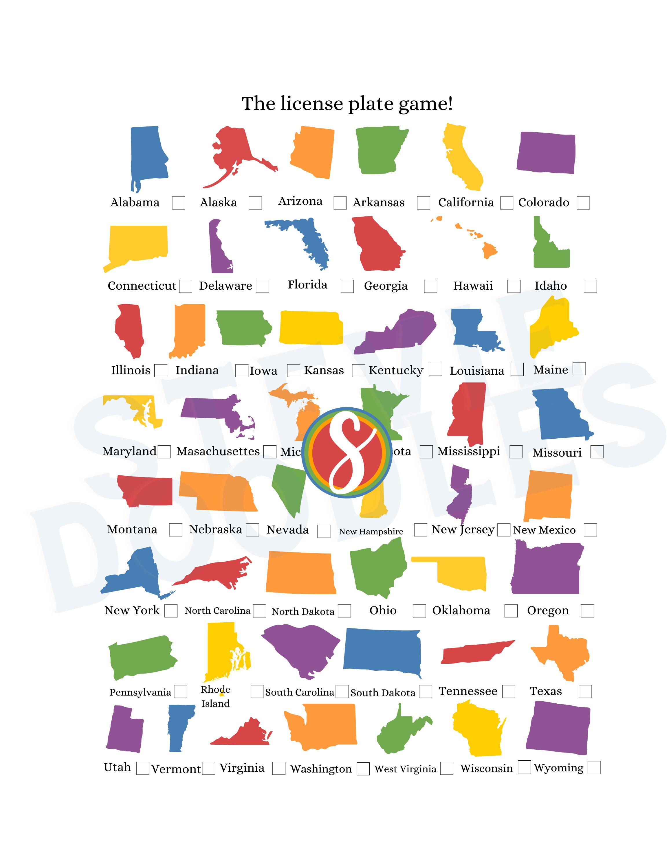 United States Printable License Plate Game Every State With State Name ...