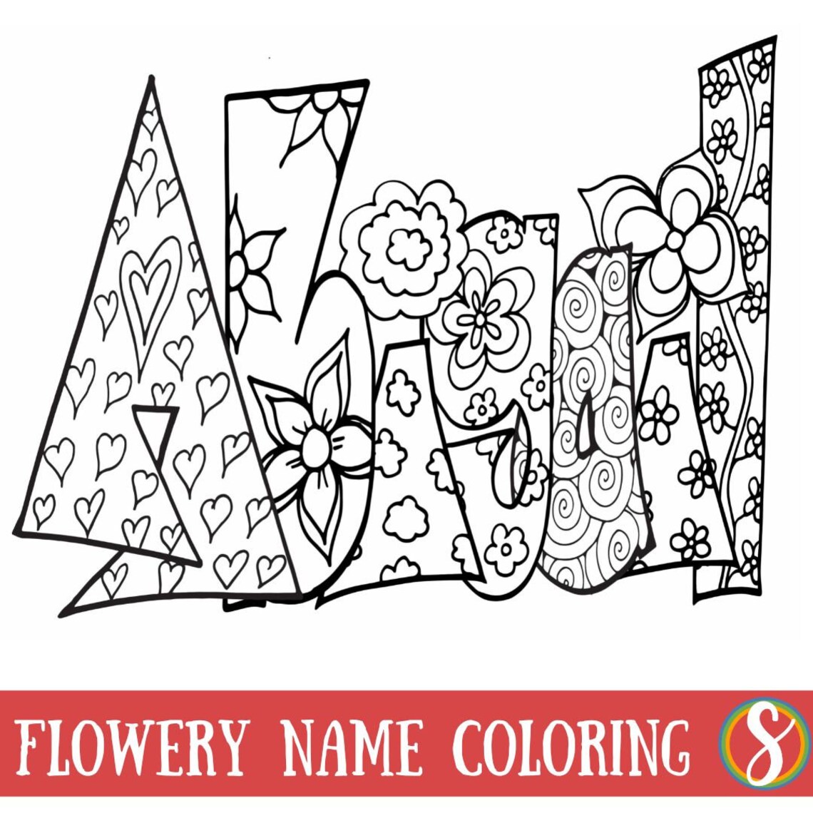 DIGITAL FLOWER STYLE Custom Name Coloring Page Purchase - Etsy