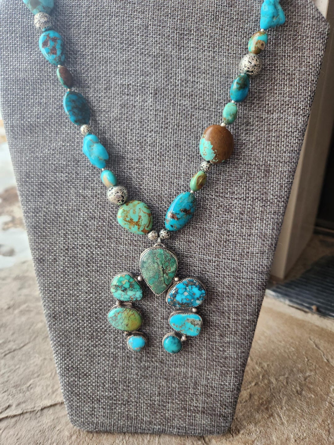 Turquoise Naja Pendant Necklace, Mixed Mine Turquoise Nuggets, Lava ...