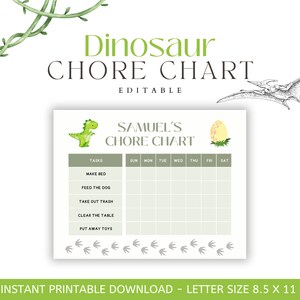 Chore Chart Dinosaur, Editable Chore Chart, Printable, Canva Template ...