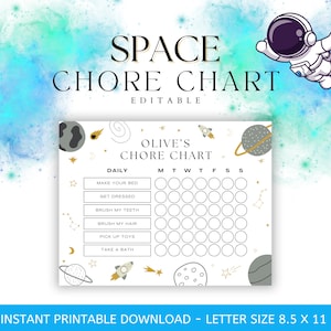 Chore Chart Space, Editable Chore Chart, Printable, Canva Template ...