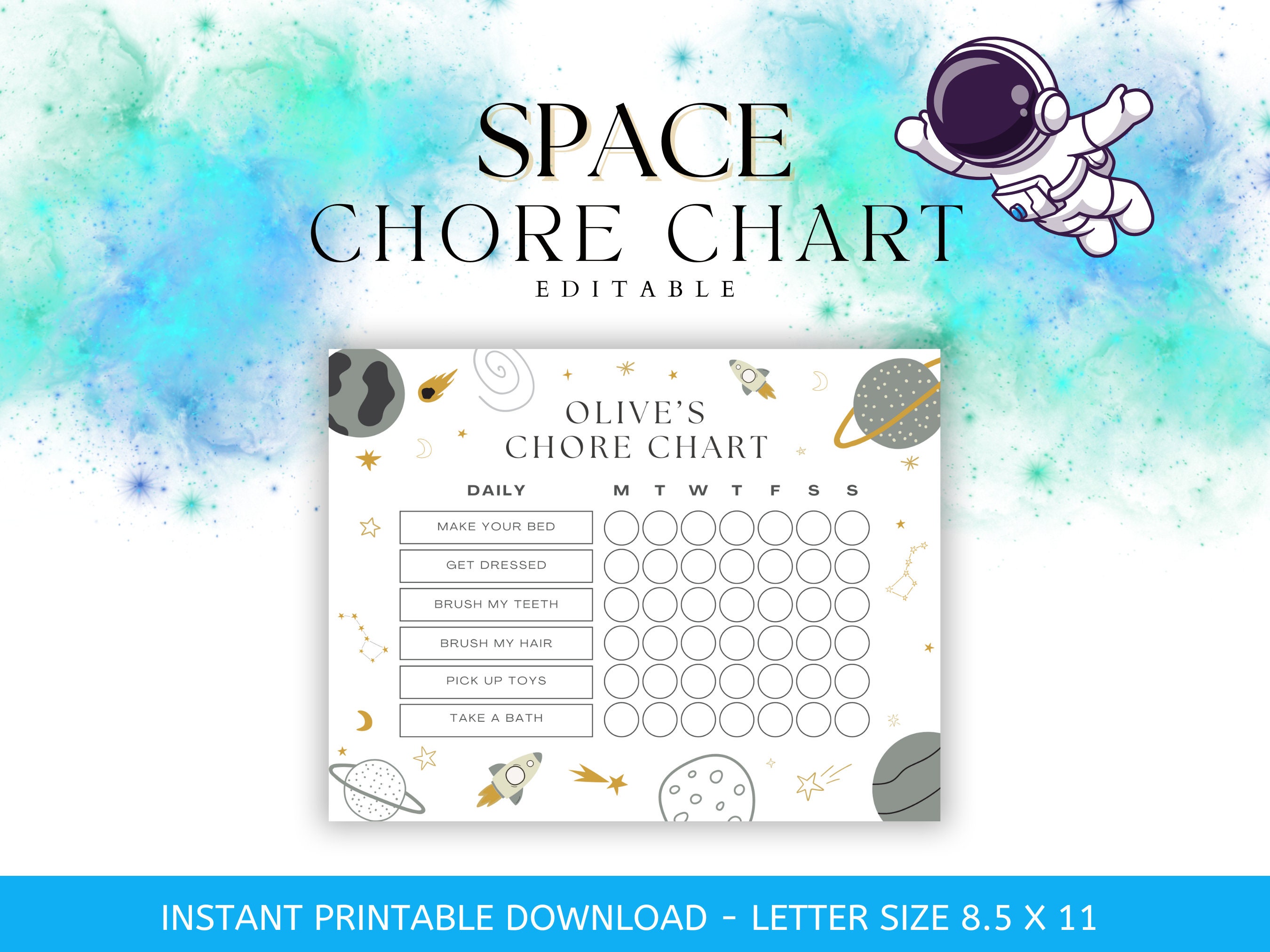 Chore Chart Space, Editable Chore Chart, Printable, Canva Template ...