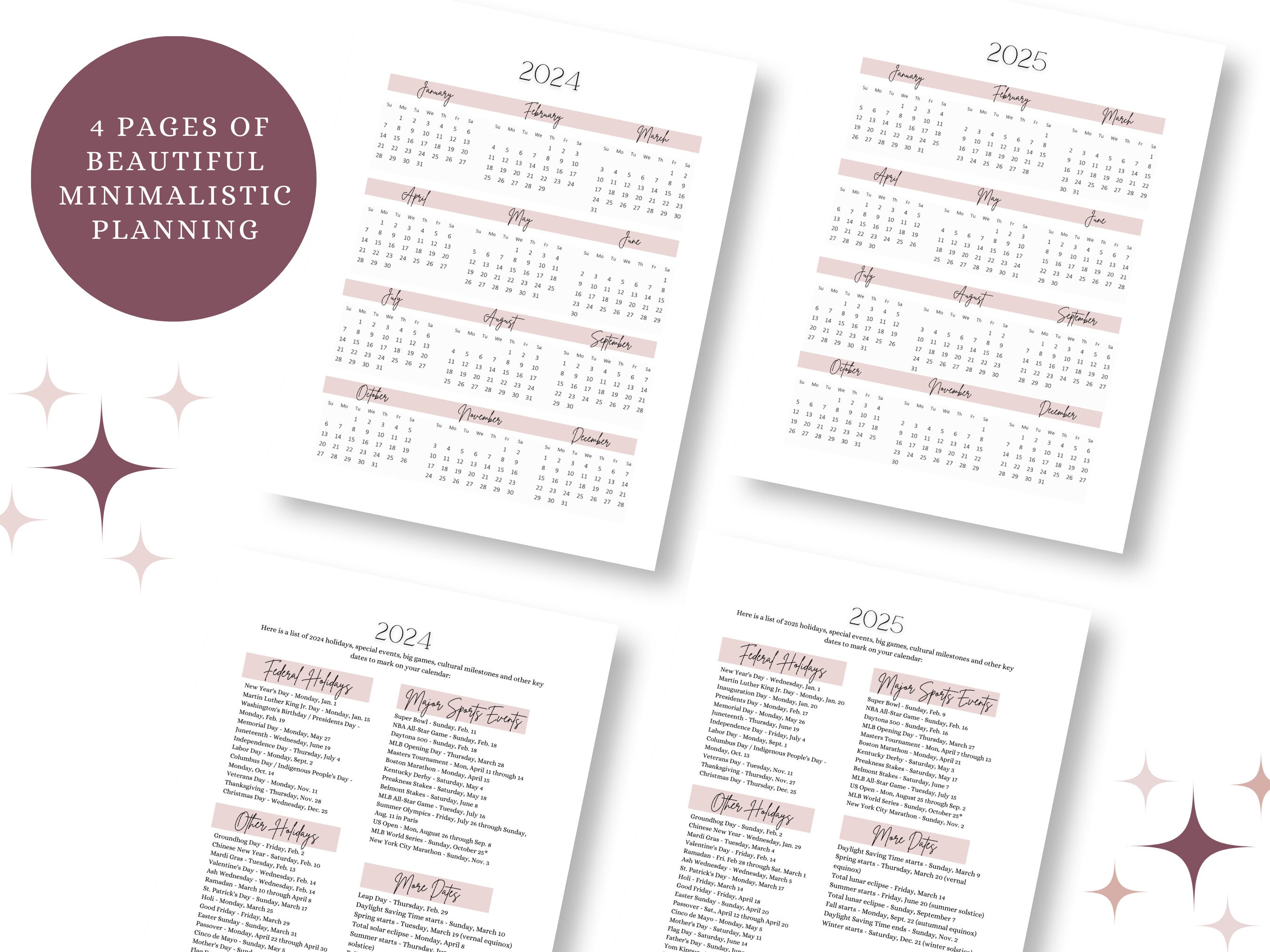 2024-2025 Printable Calendar & Important Dates, Minimalist Calendar ...