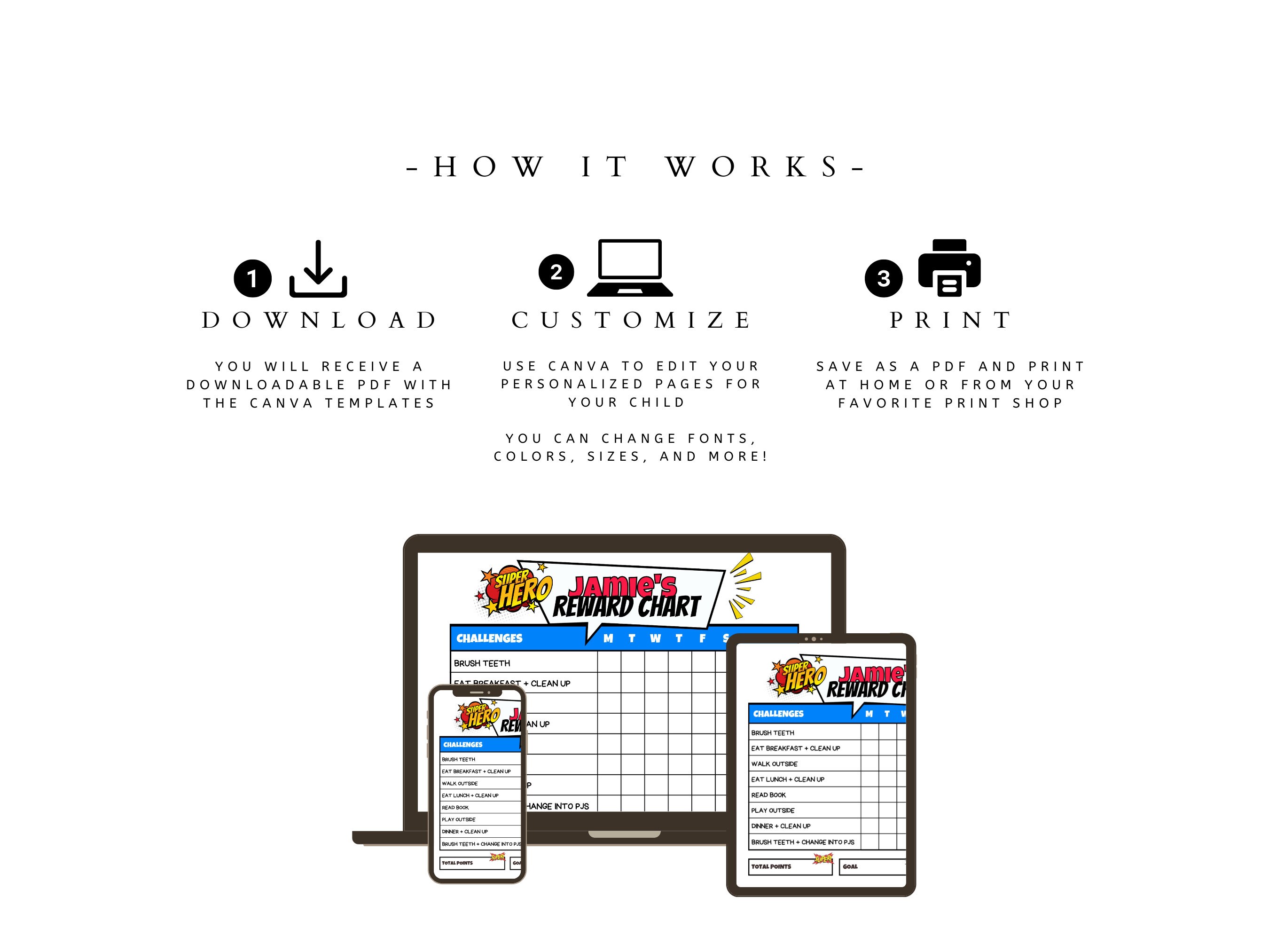 Chore Chart Superhero, Editable Chore Chart, Printable, Canva Template ...