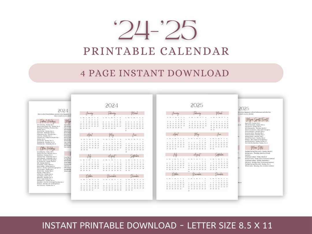 2024-2025 Printable Calendar & Important Dates, Minimalist Calendar ...