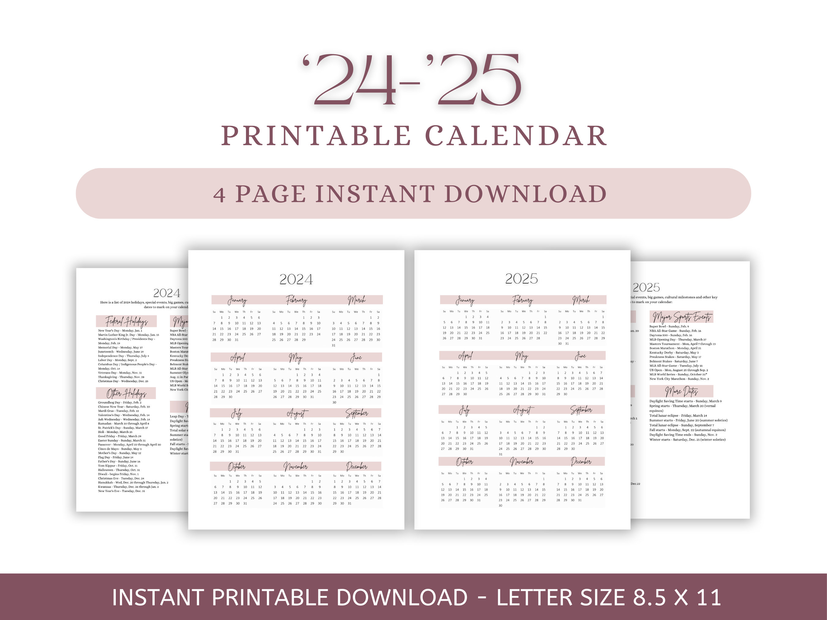 2024-2025 Printable Calendar & Important Dates, Minimalist Calendar ...