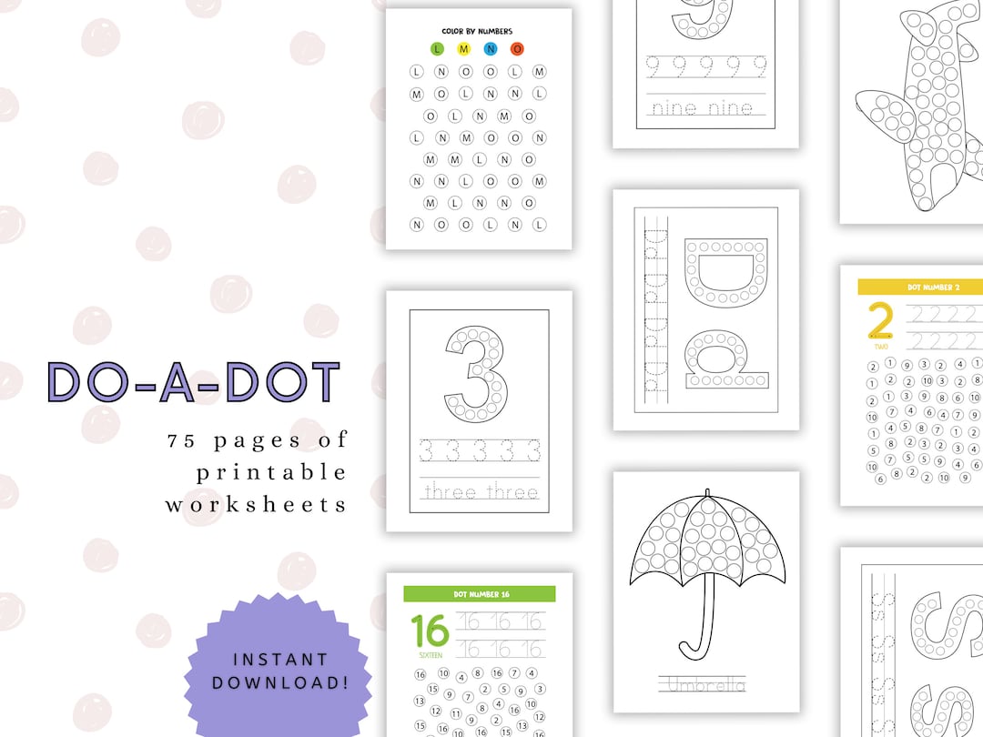 Do-a-dot Worksheets, 75 Pages, Instant Download and Unlimited Prints ...