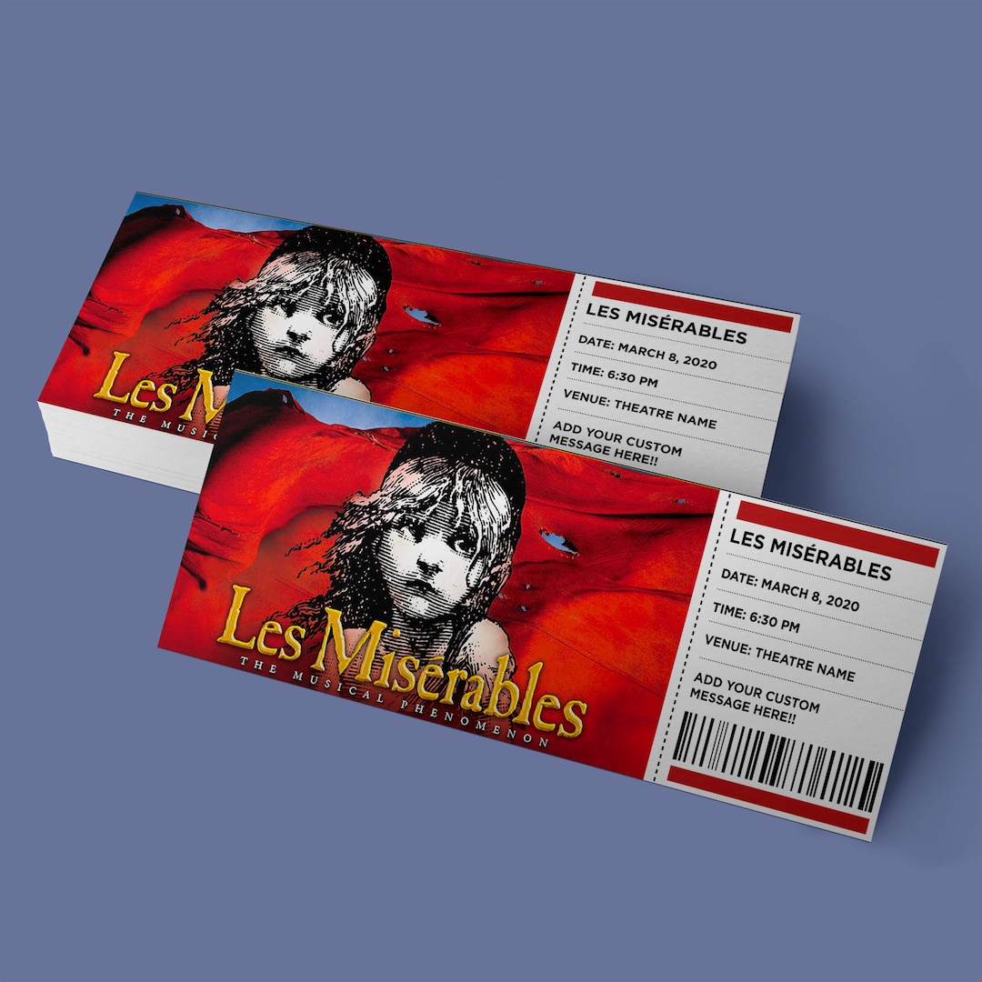 CUSTOM Tickets - Les Misérables | Broadway, Musical Theatre, Souvenir ...