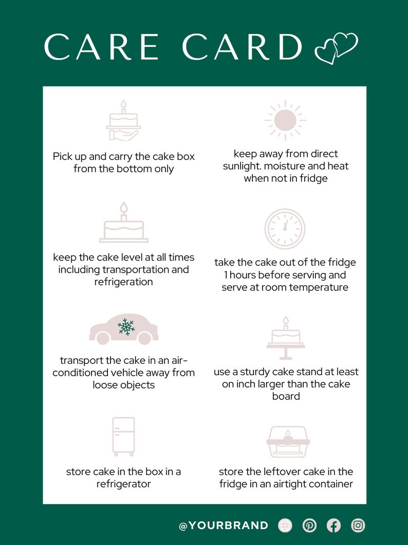 Cake Care Instruction Card - Etsy
