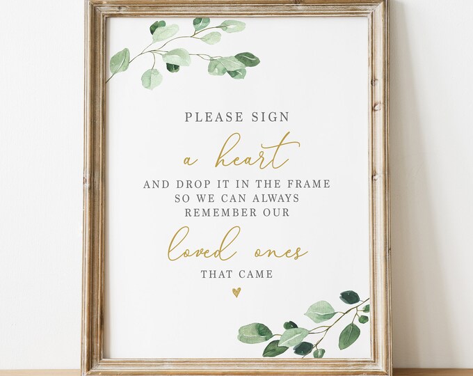PRINTABLE Please Sign A Heart Greenery Gold Leaves Wedding - Etsy