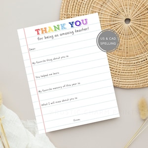 Teacher Thank You Printable End of Year Student Gift Goodbye Letter All ...