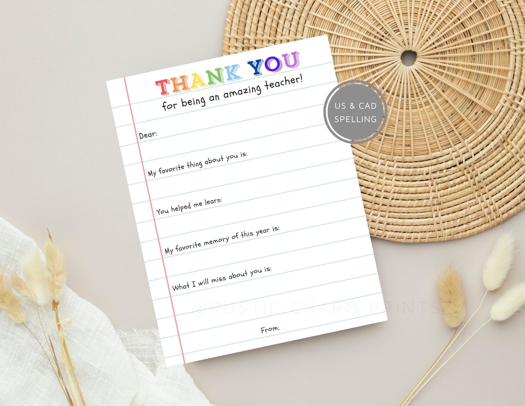 Teacher Thank You Printable End of Year Student Gift Goodbye Letter All ...