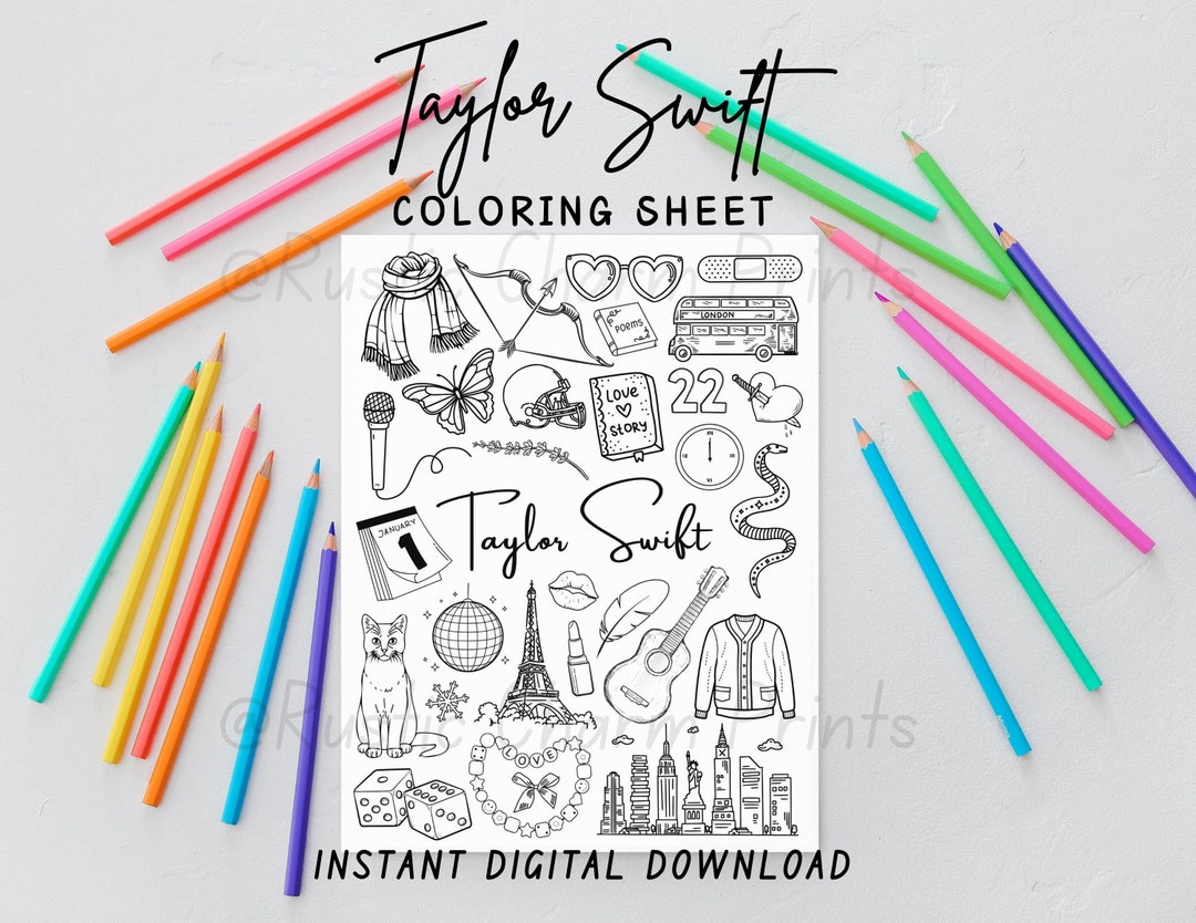 Taylor Swift Coloring Page Swiftie Coloring Sheet, Kids, Adult Instant ...