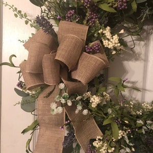 Burlap Bow, Country, Farm House Wreath Bow, Natural Linen Burlap Wired ...