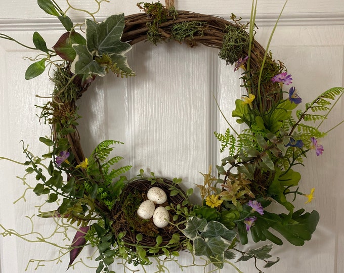 Bird Nest Wreath, Spring, Woodland Nest Wreath, Light and Airy,ferns ...