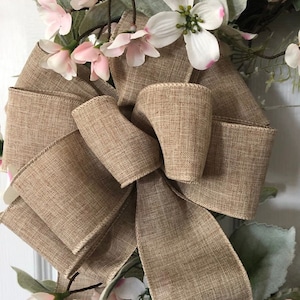Burlap Bow, Country, Farm House Wreath Bow, Natural Linen Burlap Wired ...