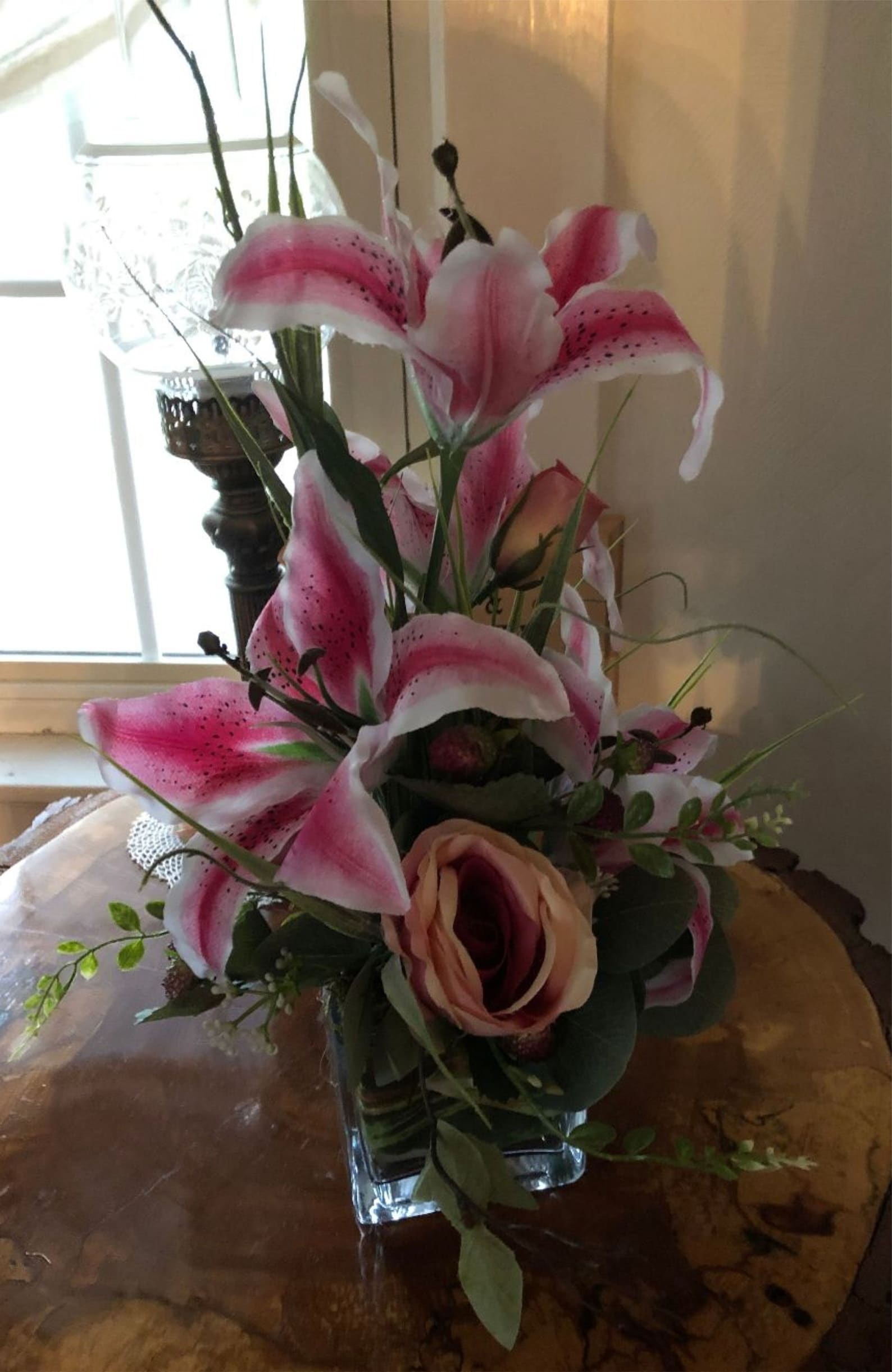 Lily Table top Arrangement Stargazer Lilies Roses and | Etsy