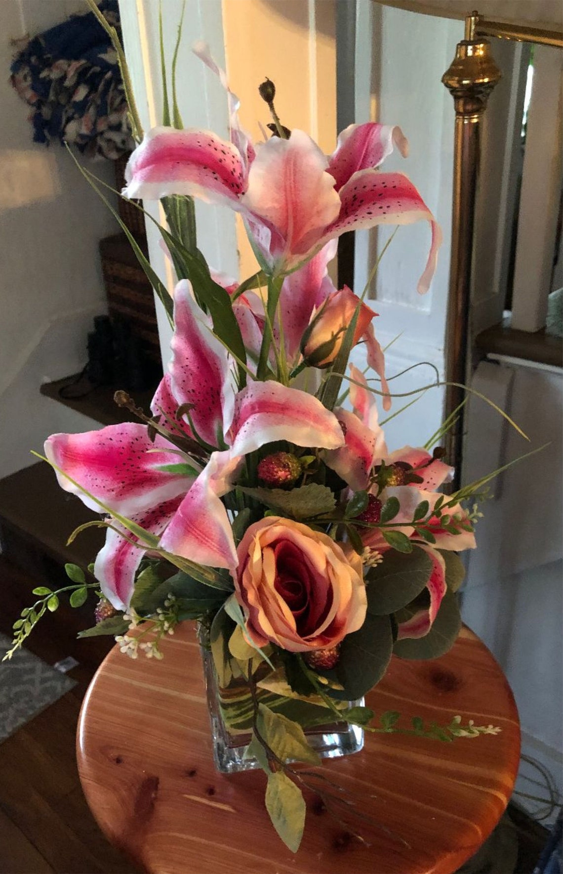 Lily Table top Arrangement Stargazer Lilies Roses and | Etsy