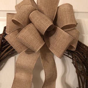Burlap Bow, Country, Farm House Wreath Bow, Natural Linen Burlap Wired ...