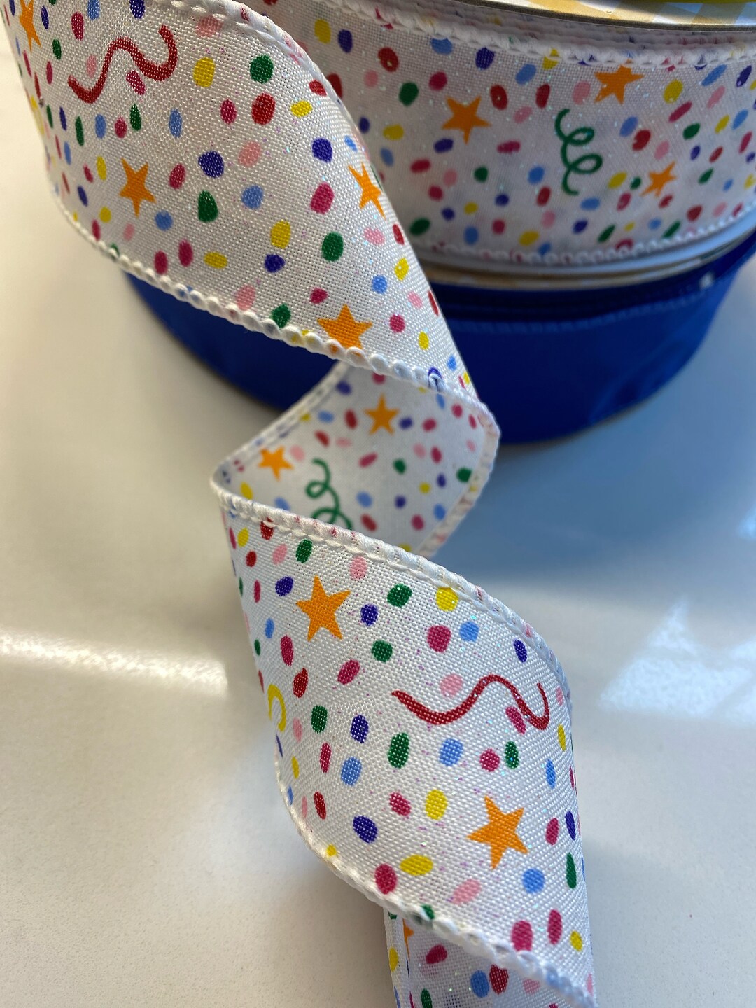 Celebrate! Colorful Confetti, Stars and Swirls Ribbon, 5 Yds of 1 1/2 ...
