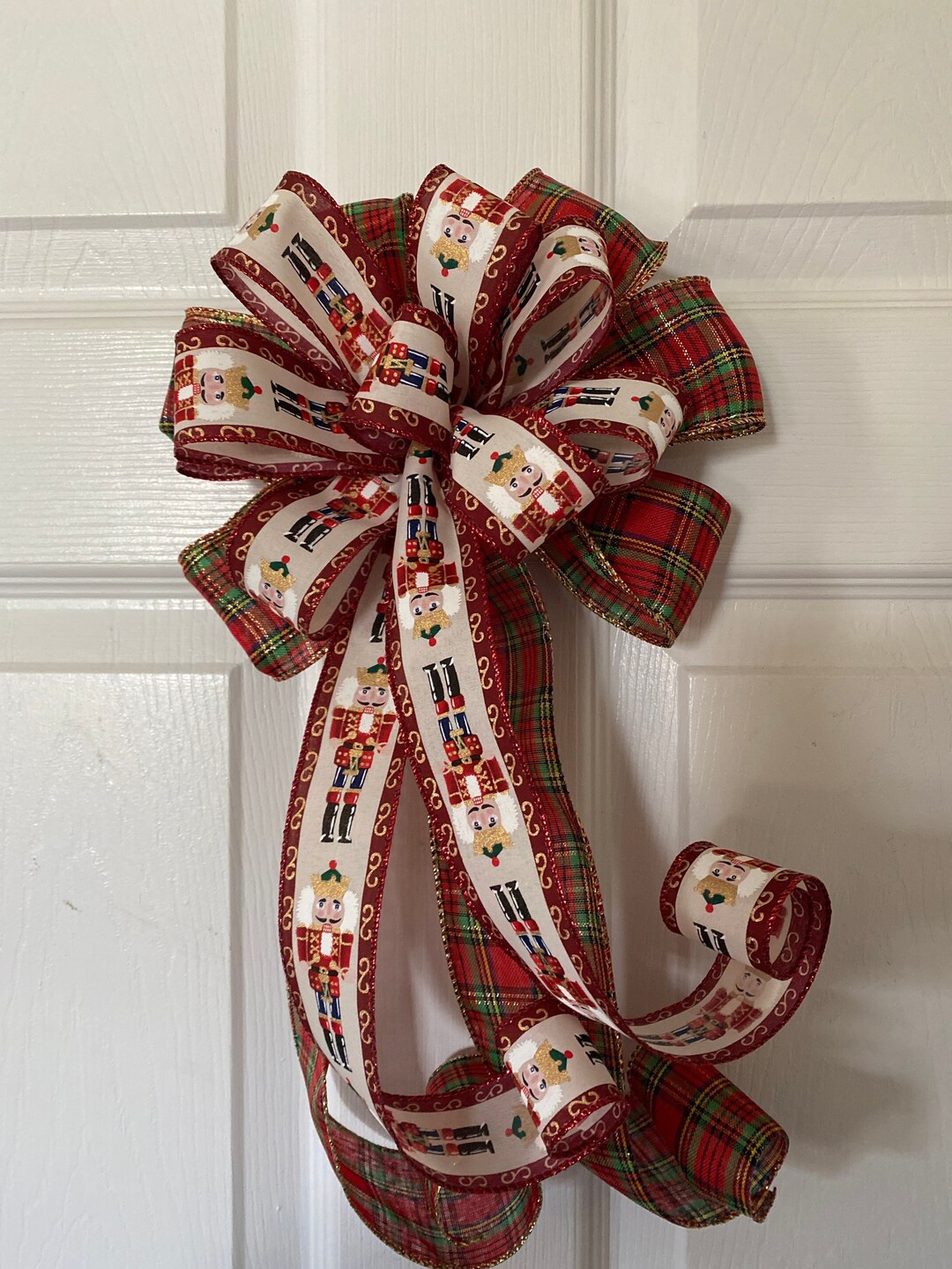 Nutcracker Plaid Holiday Bow, Festive Christmas Bow, Holiday Wreath ...