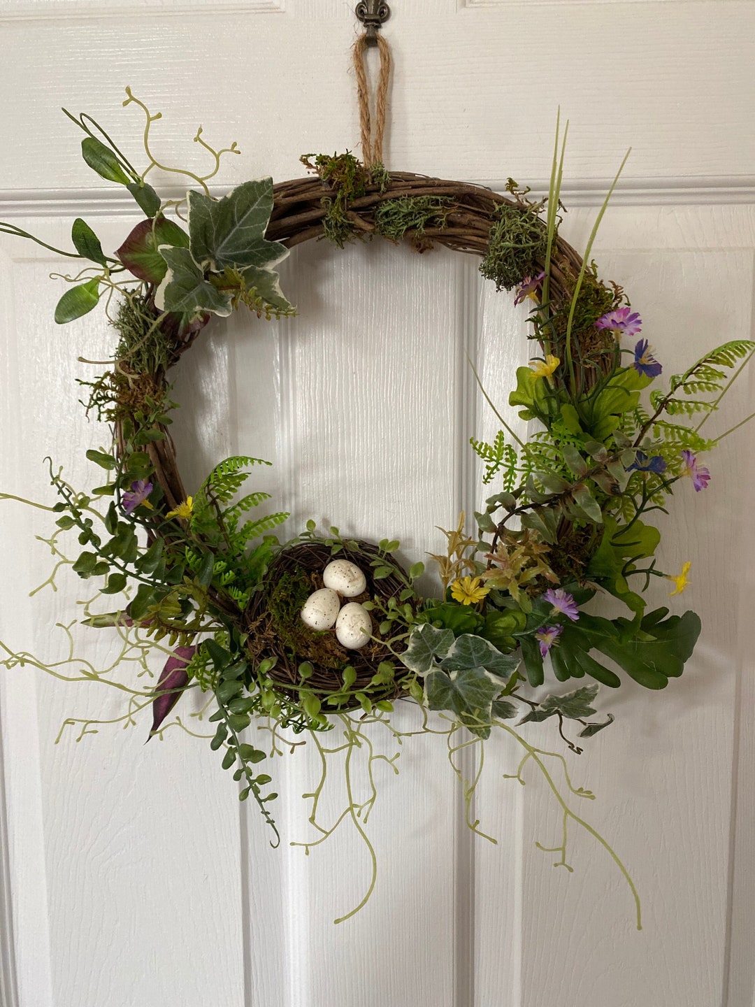 Bird Nest Wreath, Spring, Woodland Nest Wreath, Light and Airy,ferns ...