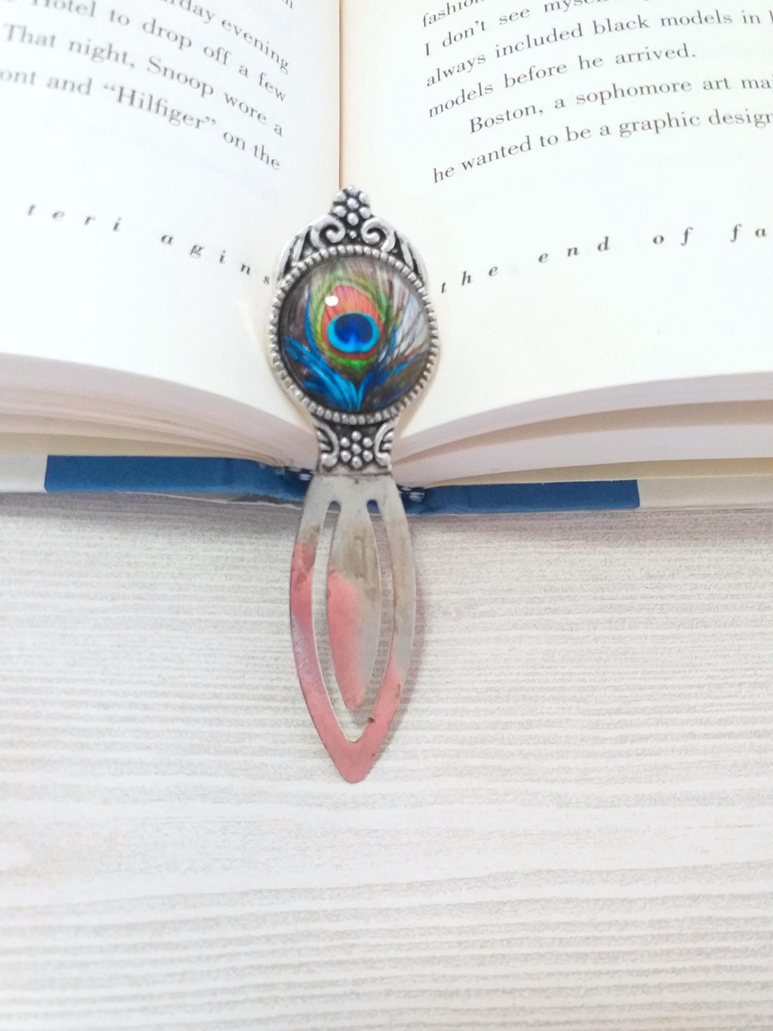 Peacock Feather Bookmark, Cameo Metal Book & Paper Clip, Animal ...
