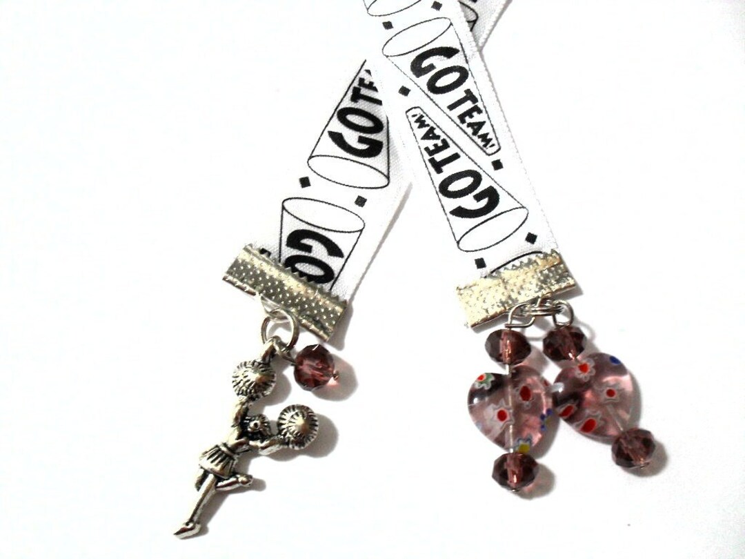 Cheerleader Ribbon Bookmark, Cheerleading Charm Crystal Beaded ...